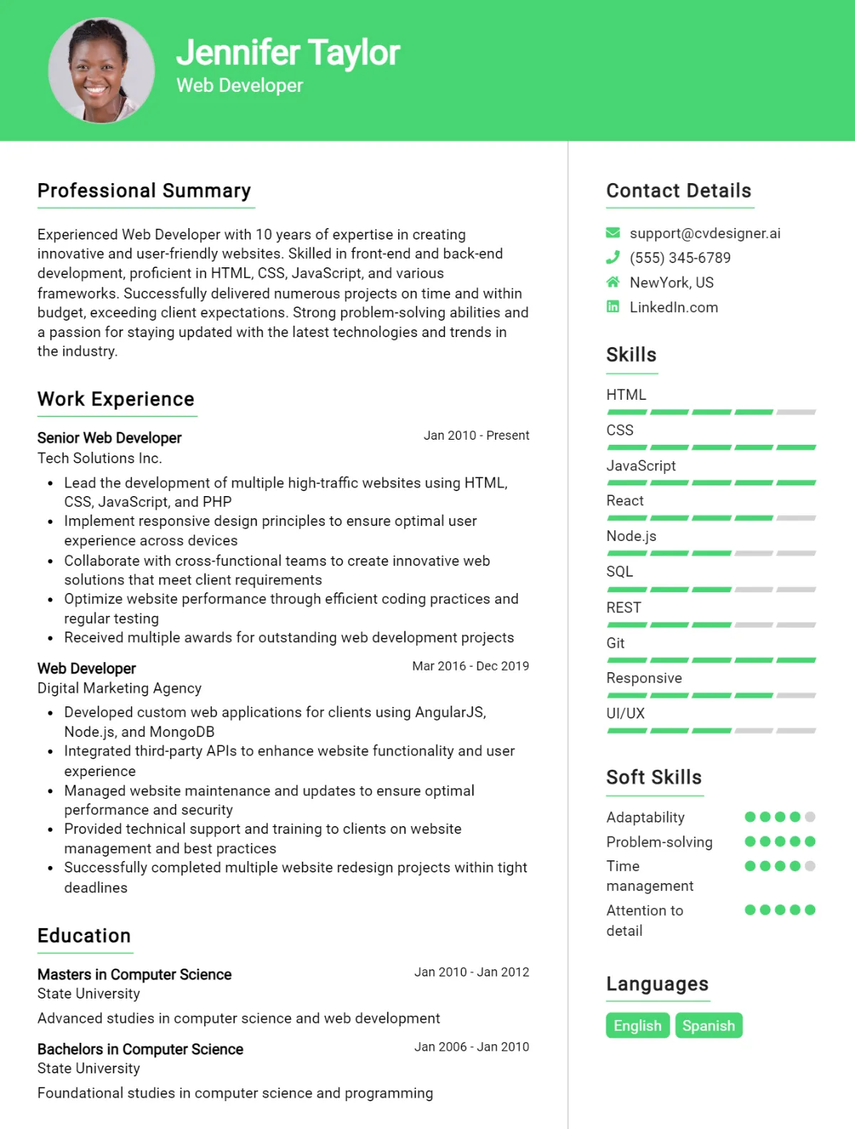 25+ Web Developer CV Examples and Free Templates For 2024 - CVDesigner.ai