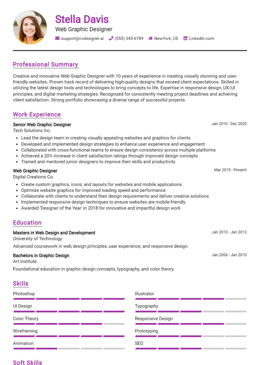 Web Graphic Designer Resume Example for 2025: Free Samples - CVDesigner.ai