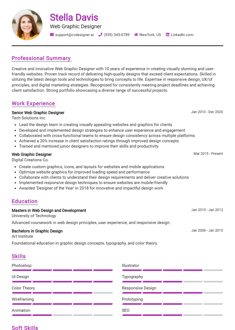 Web Graphic Designer Resume Example for 2025: Free Samples - CVDesigner.ai