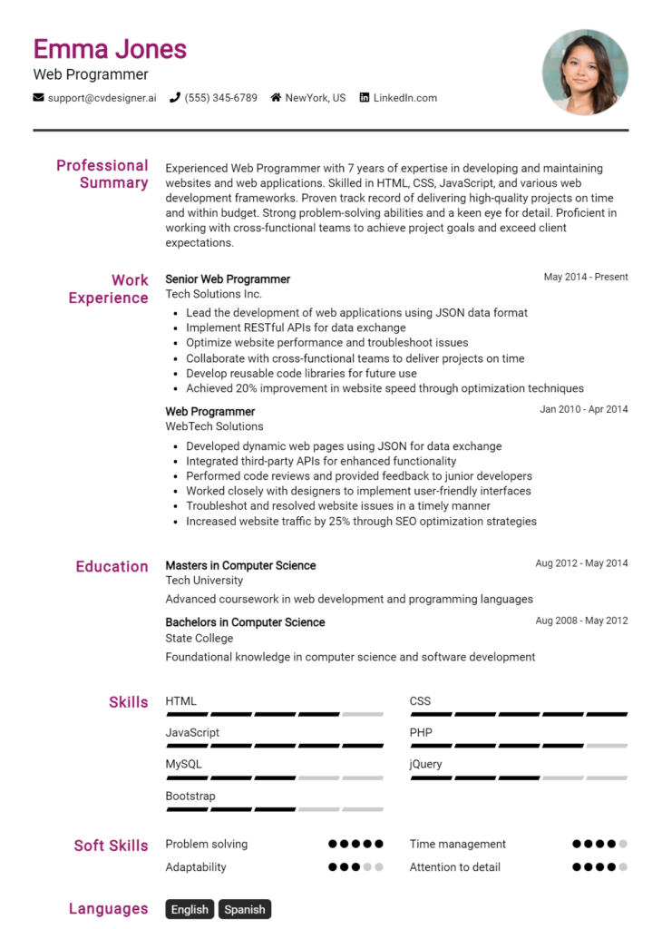 15 Senior Programmer Resume Examples And Templates for 2025 - CVDesigner.ai