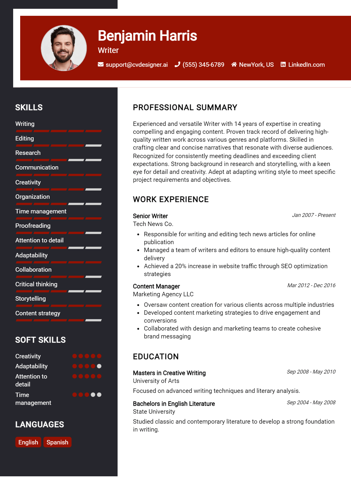 Writer Resume Example for 2025: Best Tips - CVDesigner.ai