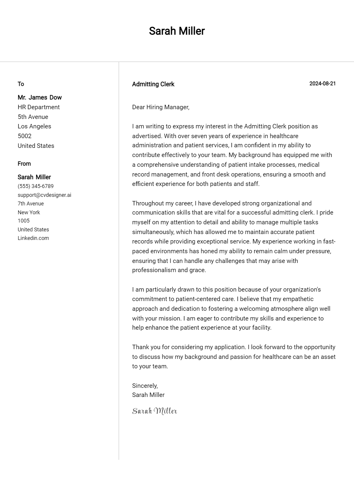 18 Front Office Clerk Cover Letter Examples for 2024 (Writing Guide ...