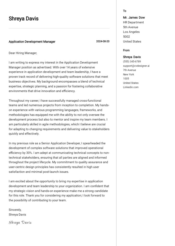 Application Development Manager Cover Letter Example for 2024 (Download ... Application Development Manager Cover Letter Example for 2024 (Download ...
