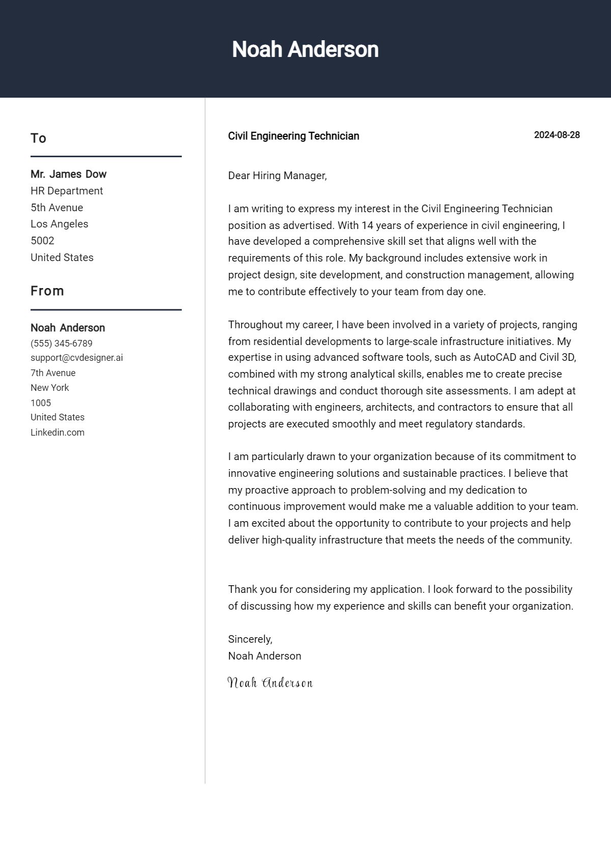 12 Civil Engineering Technician Cover Letter Examples for 2024 ...