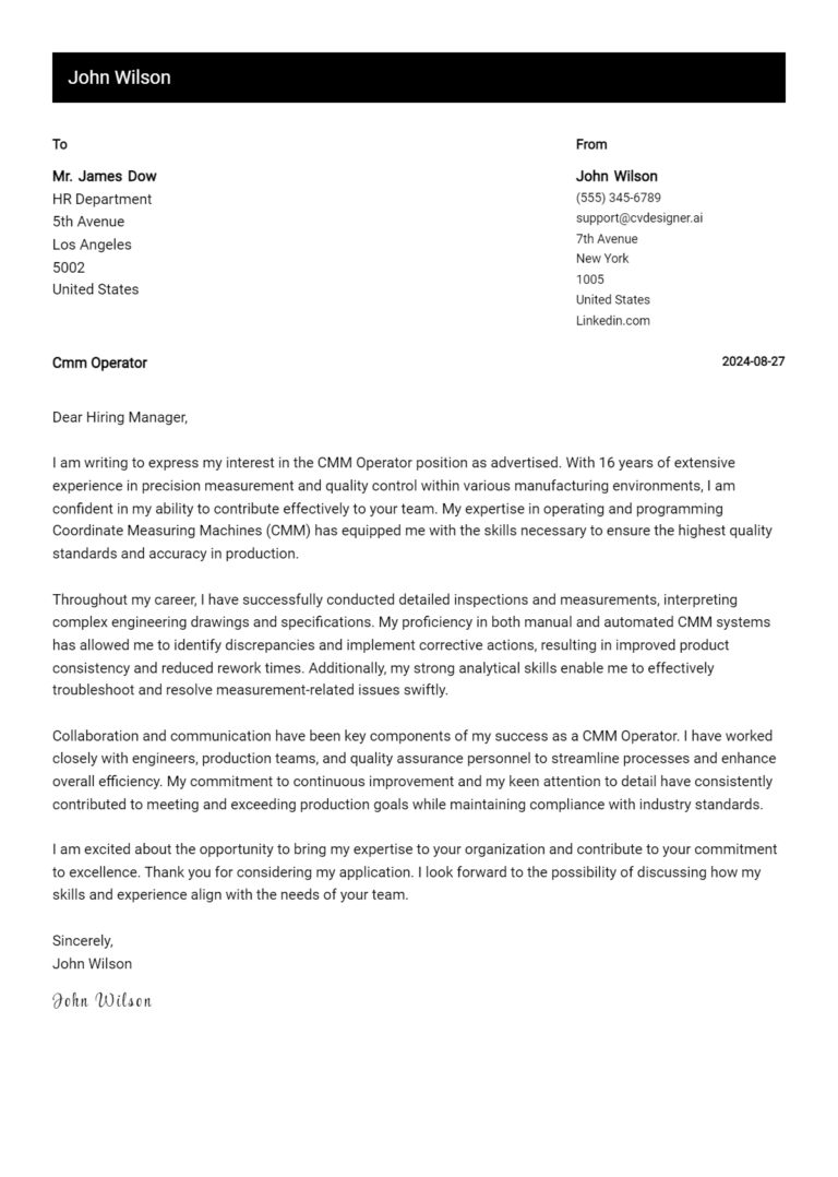 18 Machine Operator Cover Letter Examples for 2024: Tips & Templates ...