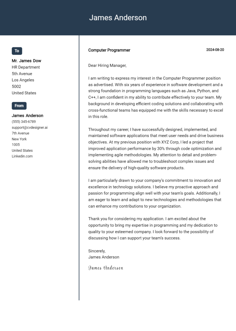 20 Program Manager Cover Letter Examples & Samples for 2024 - CVDesigner.ai