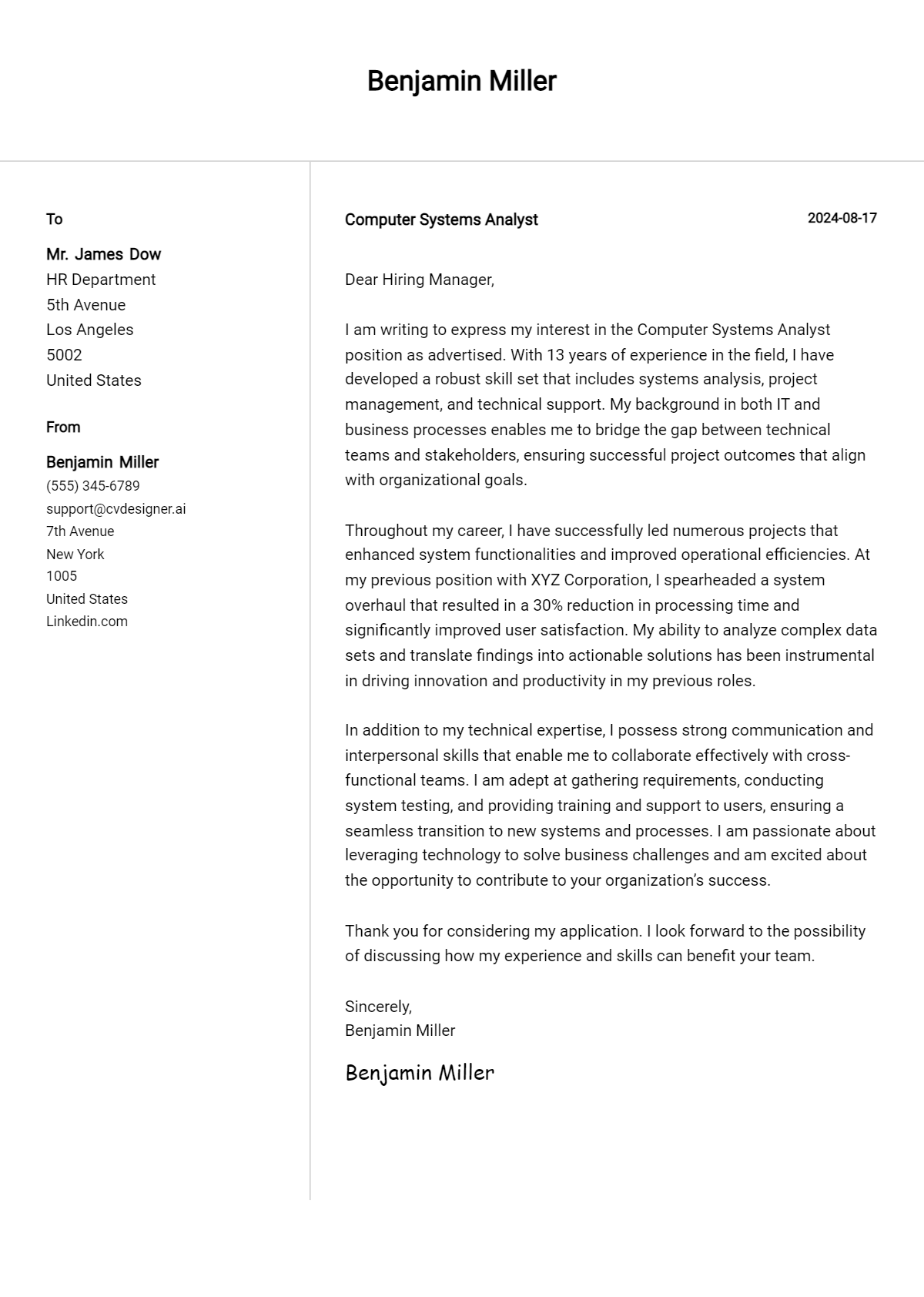 26 Analyst Cover Letter Examples for 2025 (Downloadable) - CVDesigner.ai