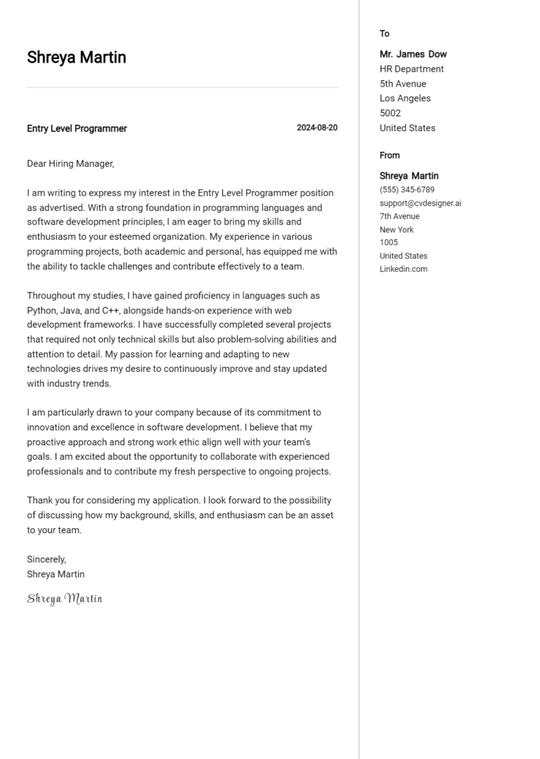 20 Program Manager Cover Letter Examples & Samples for 2024 - CVDesigner.ai
