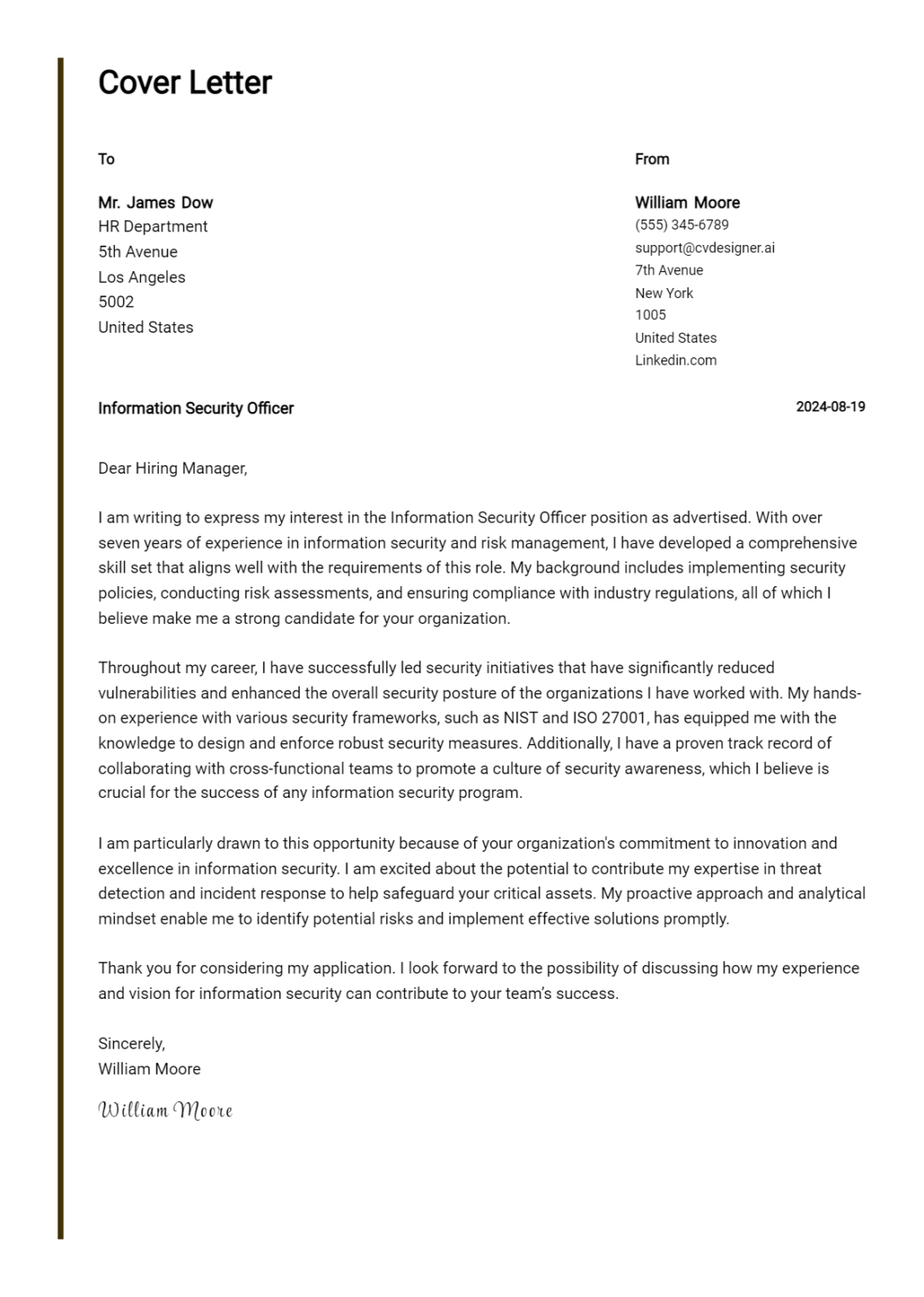 12 Information Security Officer Cover Letter Examples and Templates for ...