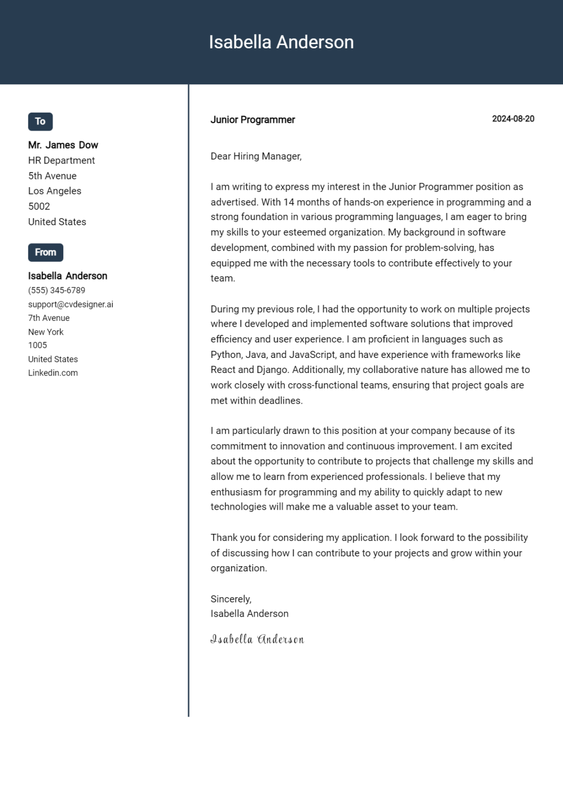 20 Program Manager Cover Letter Examples & Samples for 2024 - CVDesigner.ai