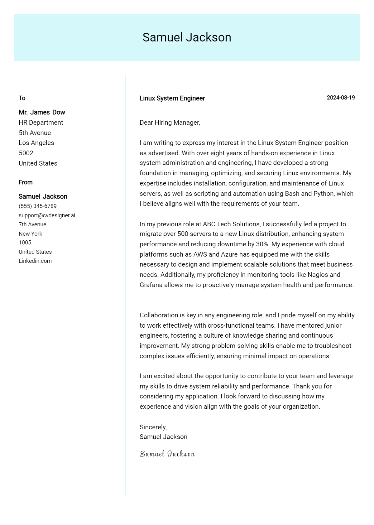 18 Senior Systems Engineer Cover Letter Examples for 2024 (Downloadable ...