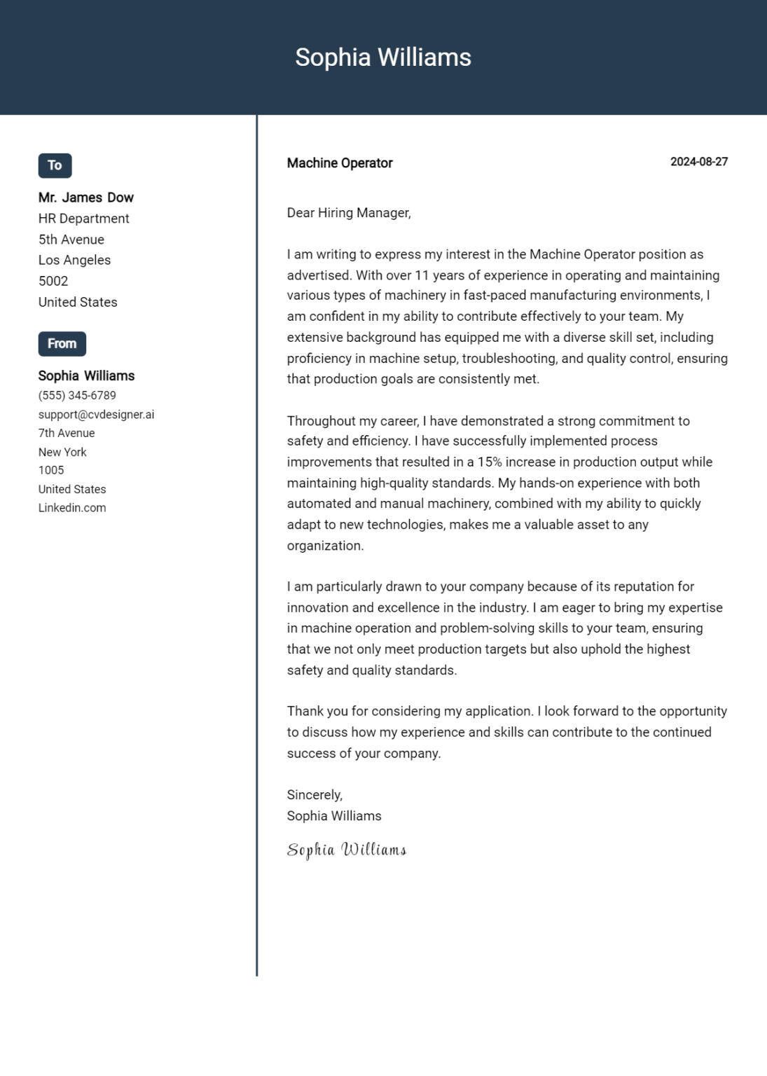 18 Machine Operator Cover Letter Examples for 2024: Tips & Templates ...