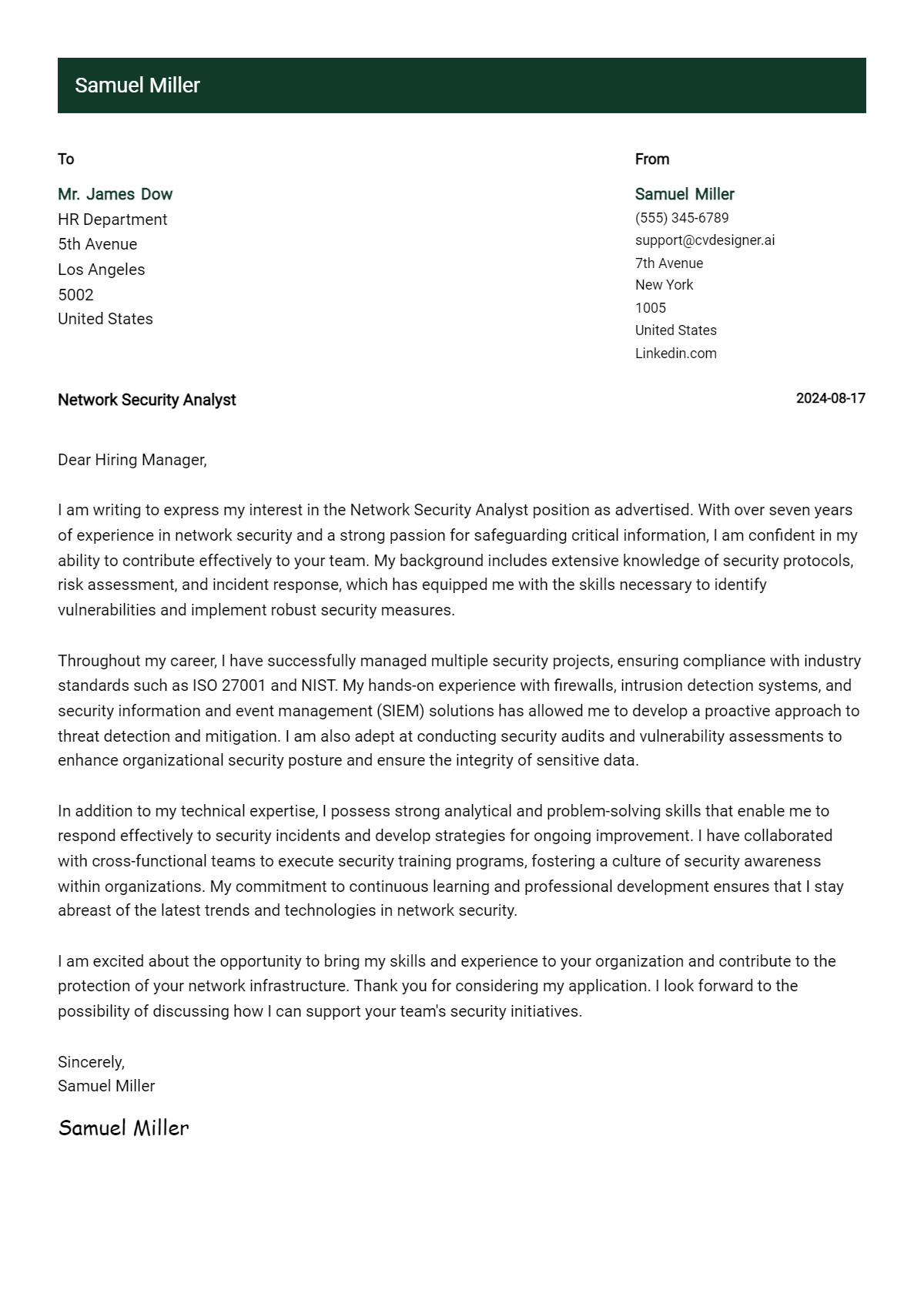 10 Security Analyst Cover Letter Example for 2025 (Free Templates ...