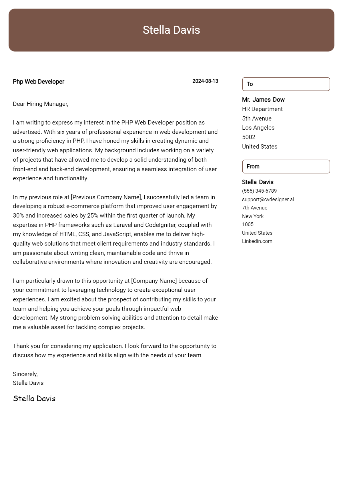 Php Web Developer Cover Letter Example for 2024: Tips & Templates ...