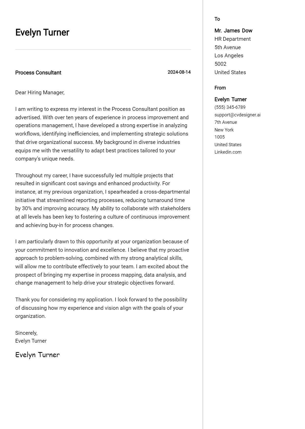 14 Process Consultant Cover Letter Examples with Writing Tips for 2024 ...