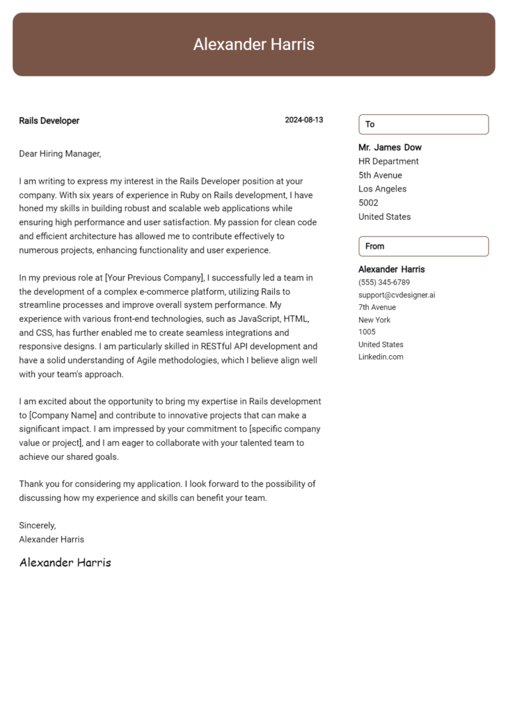 Rails Developer Cover Letter Examples with Writing Tips for 2024 ...