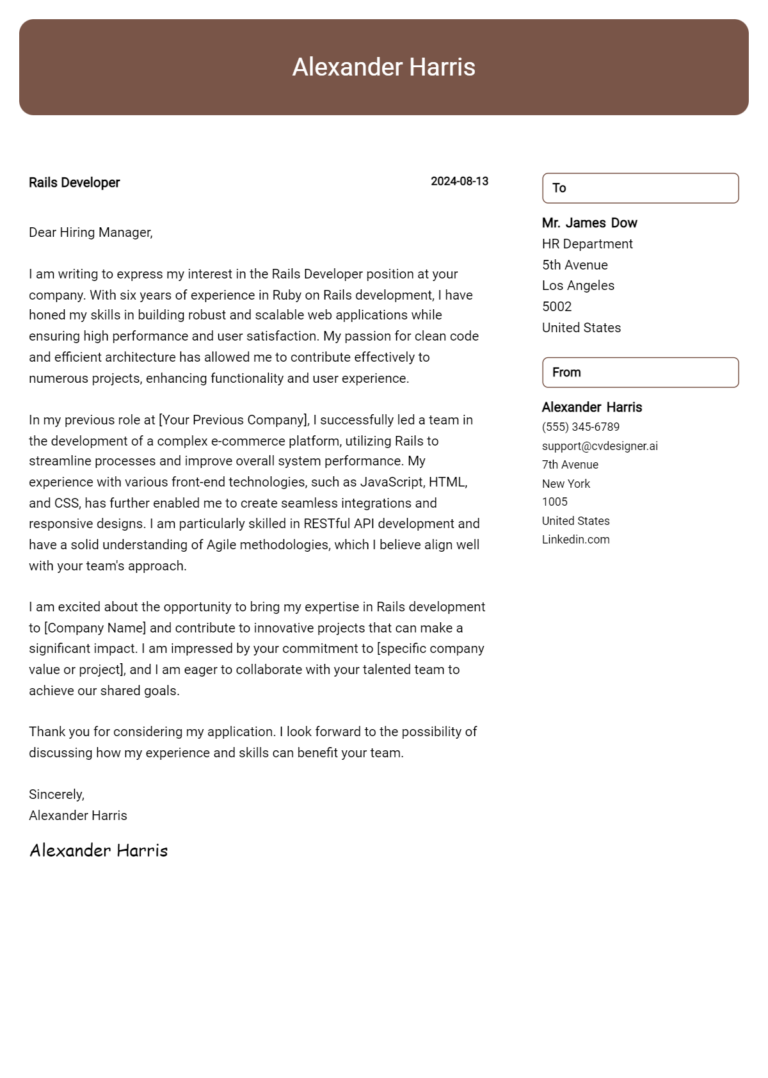 Rails Developer Cover Letter Examples with Writing Tips for 2024 ...