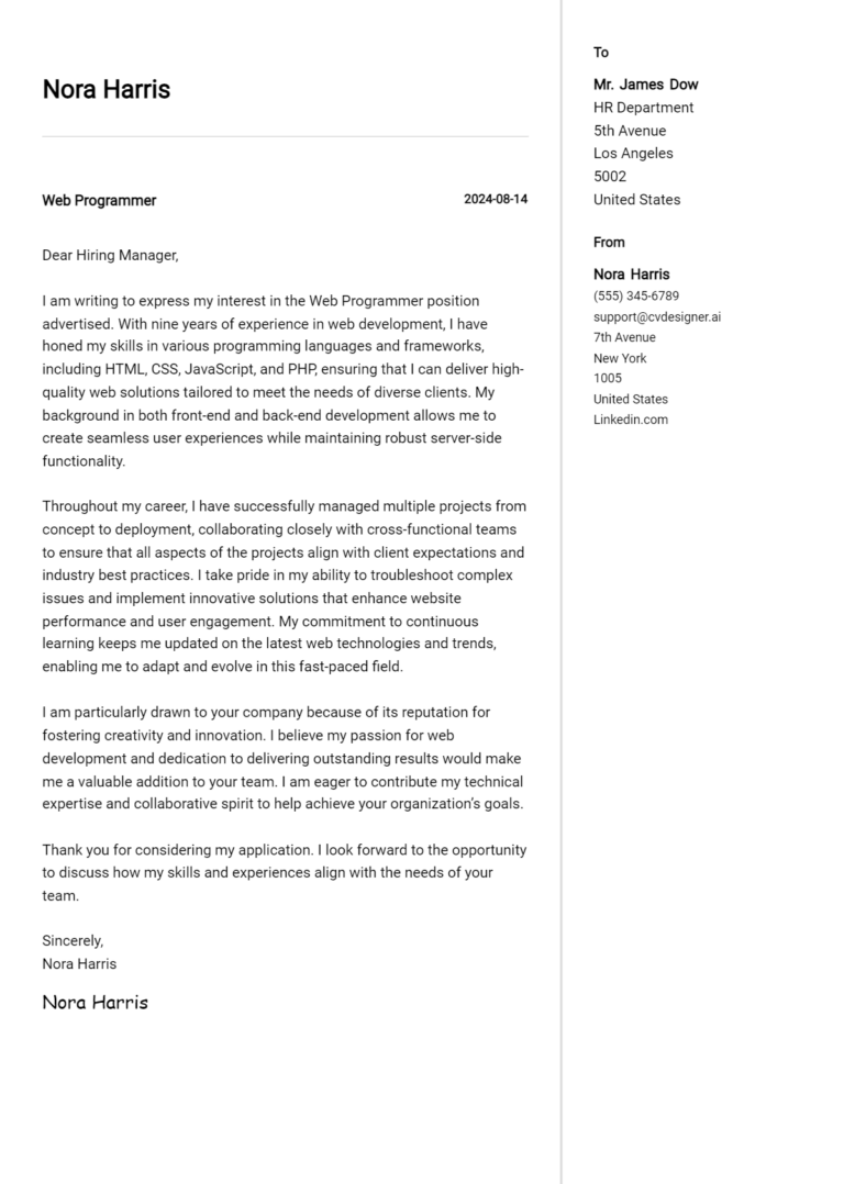 20 Program Manager Cover Letter Examples & Samples for 2024 - CVDesigner.ai